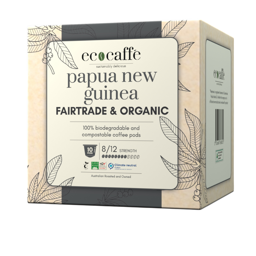 EcoCaffe - Papua New Guinea Organic Coffee Pods (10 Pack) - Compostable and Biodegradable Capsules